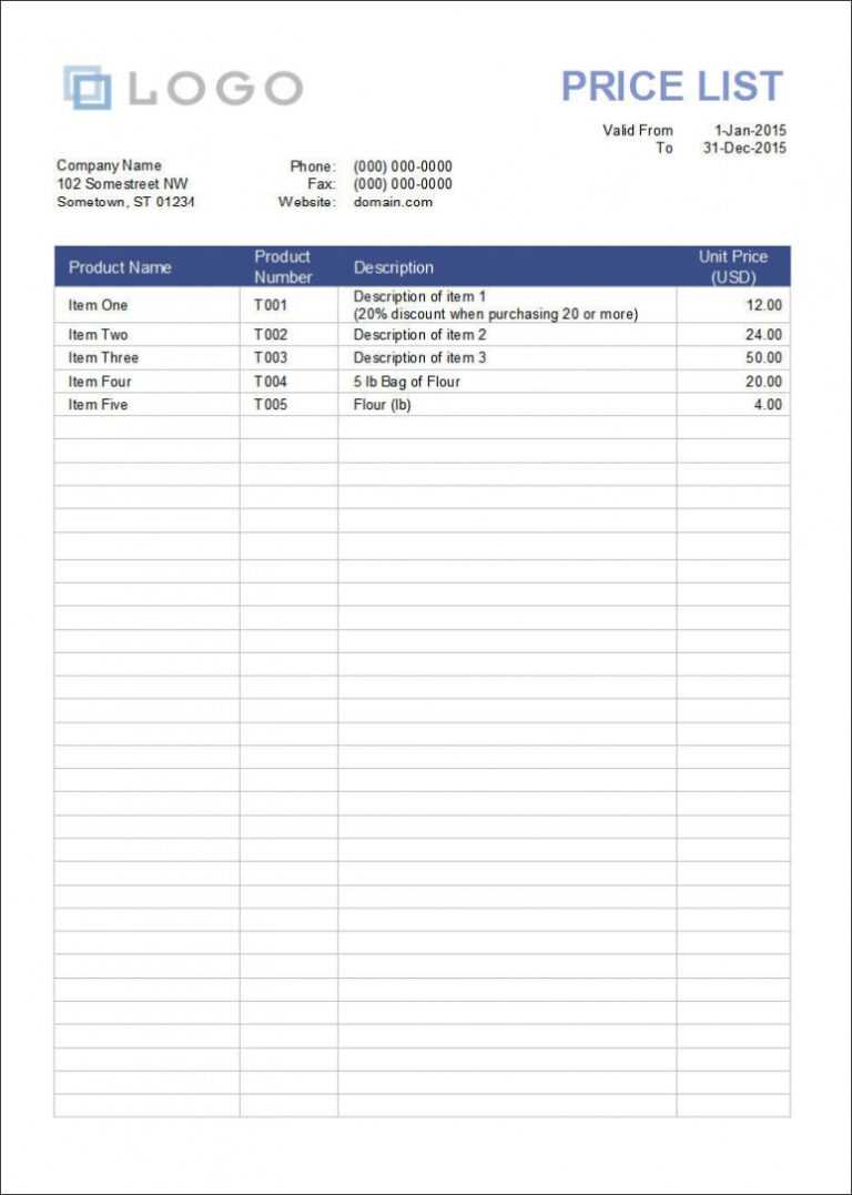 31+ Price List Templates – Doc, Pdf, Excel, Psd | Free inside Rate Card ...