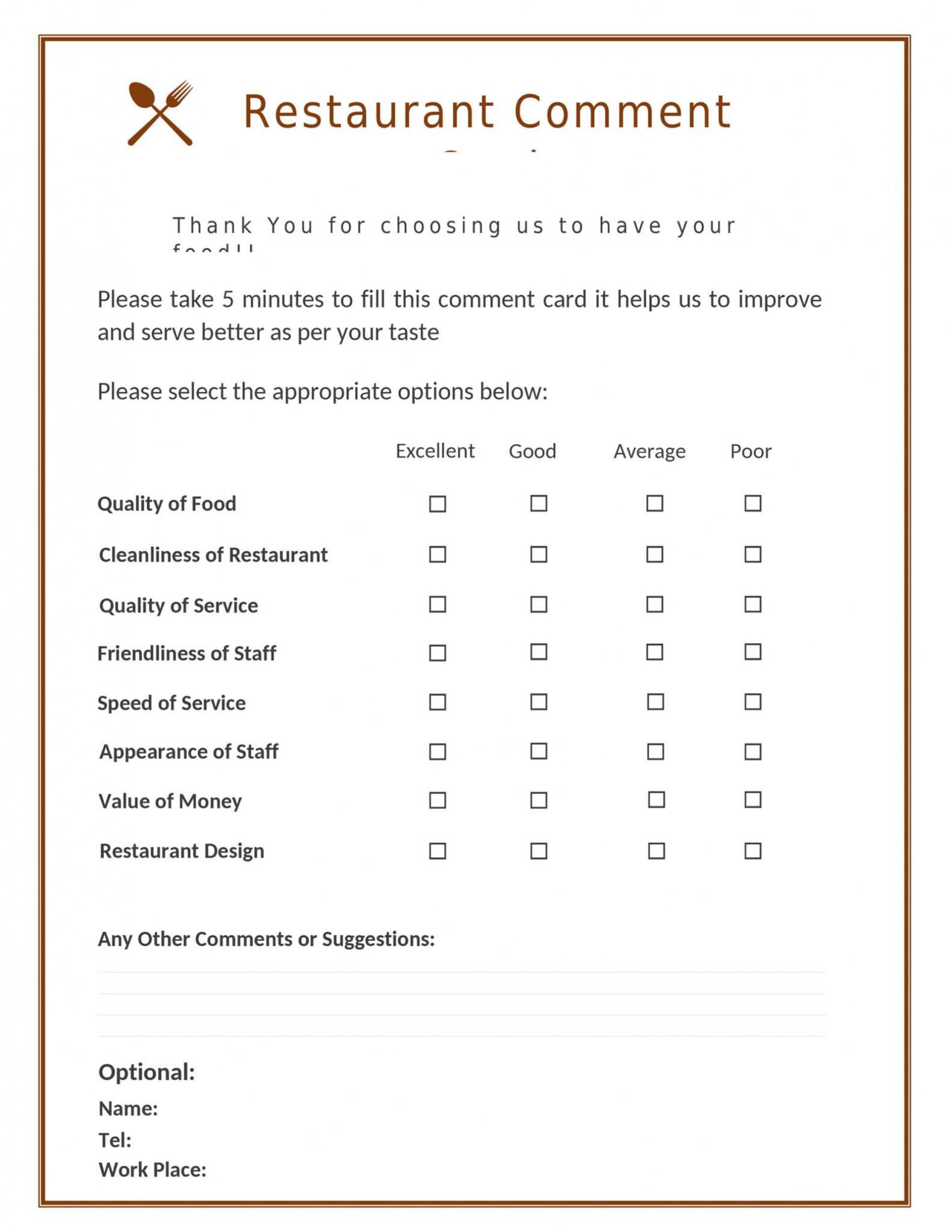 50 Printable Comment Card & Feedback Form Templates ᐅ regarding Survey ...