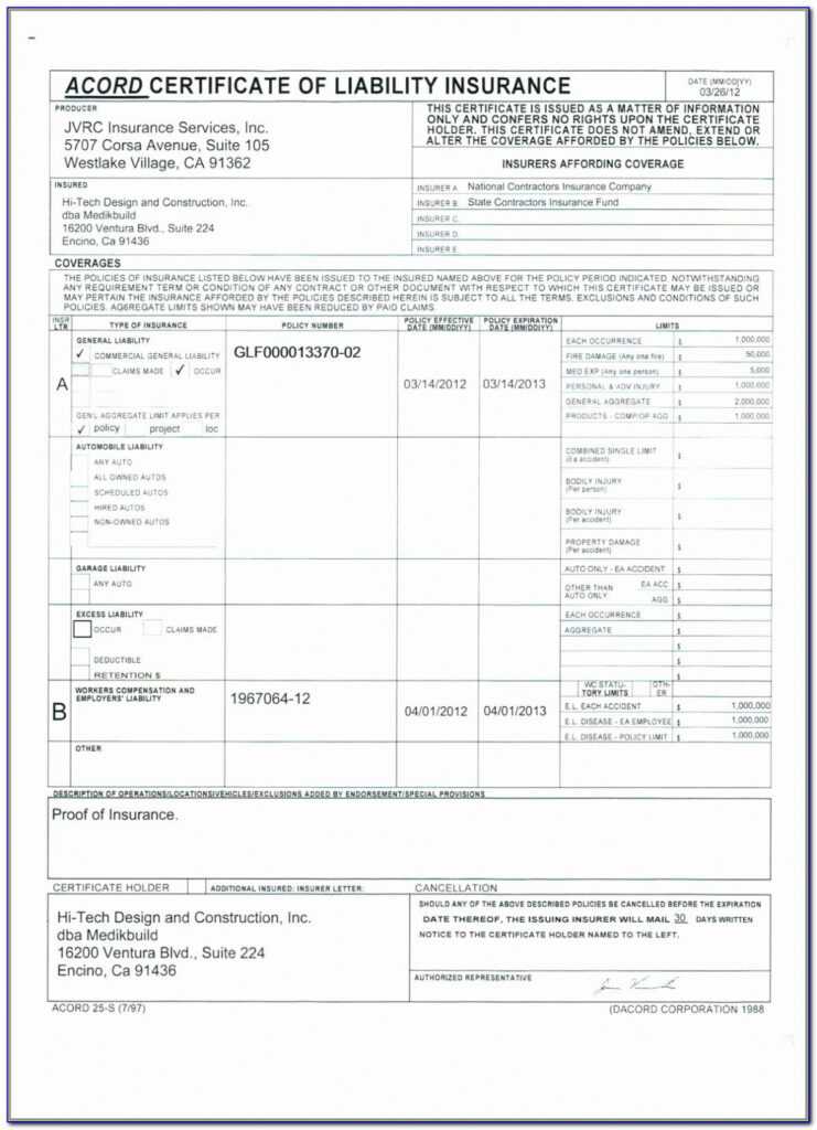 Car Insurance Card Template Form | Vincegray2014 inside Proof Of ...