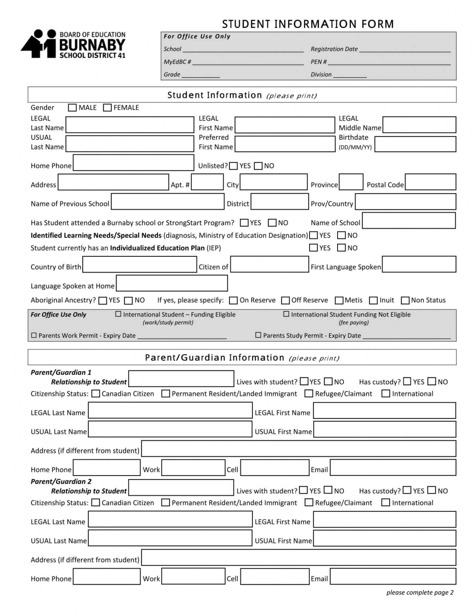 Free 14+ Student Information Forms In Ms Word | Pdf In Student ...