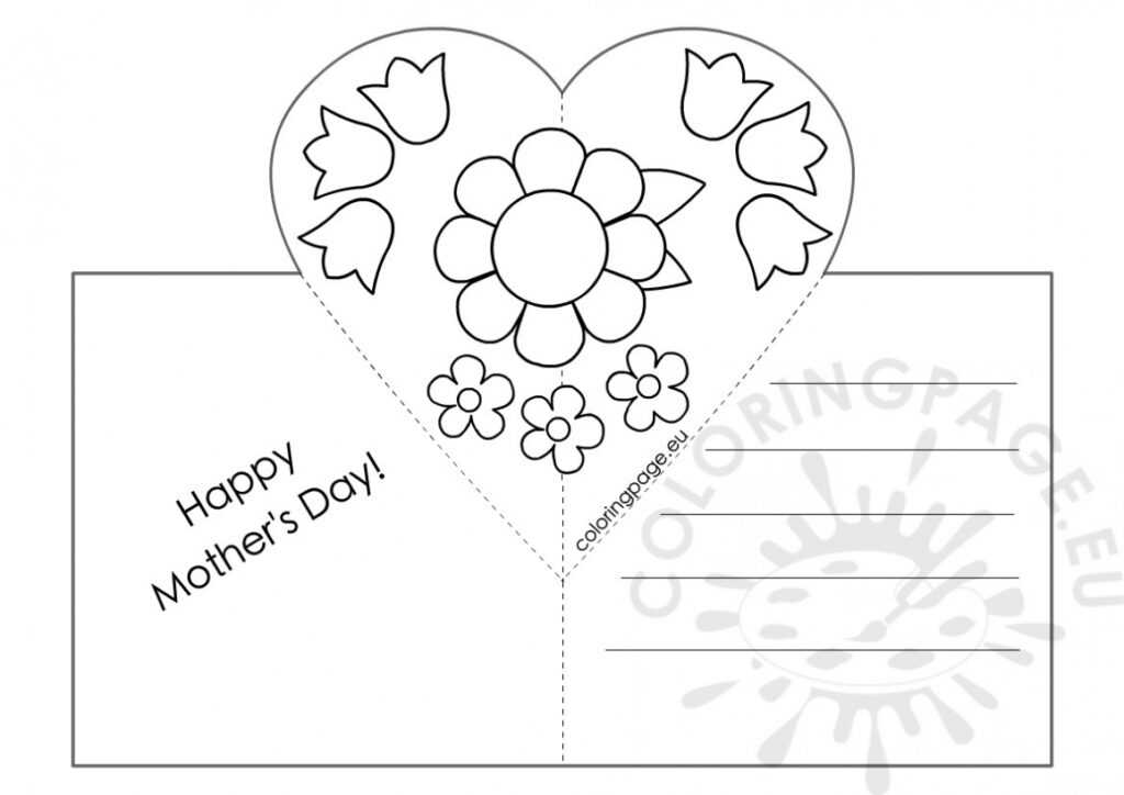 Mothers Day Card With Heart Pop-Up Template – Coloring Page with Pop ...