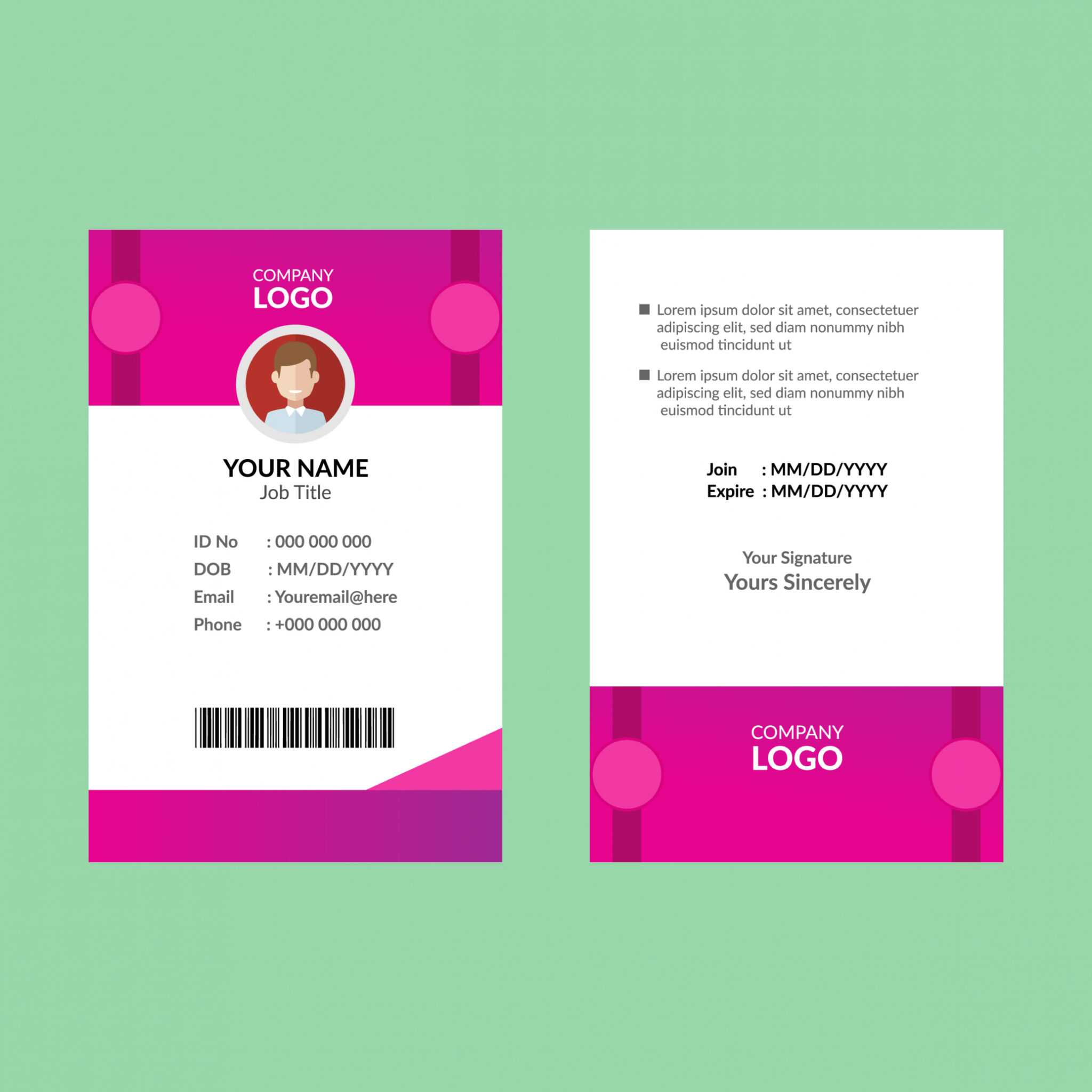 Pink Id Card Template 25 – Download Free Vectors, Clipart with regard ...