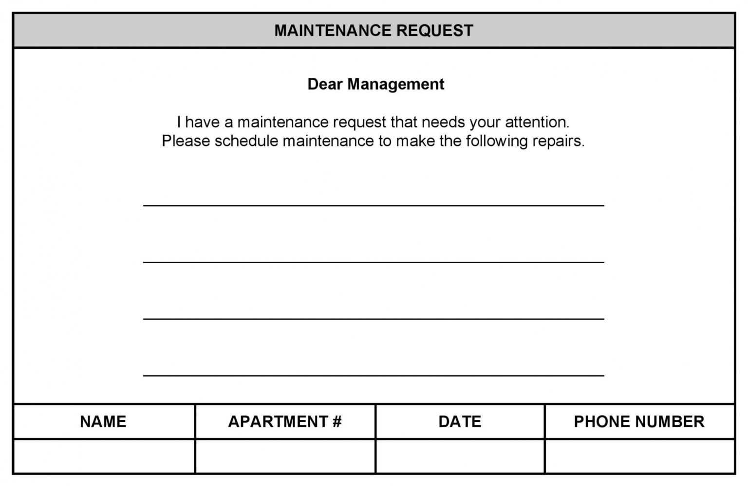 Printable Maintenance Work Order Request Form | Repair Regarding ...