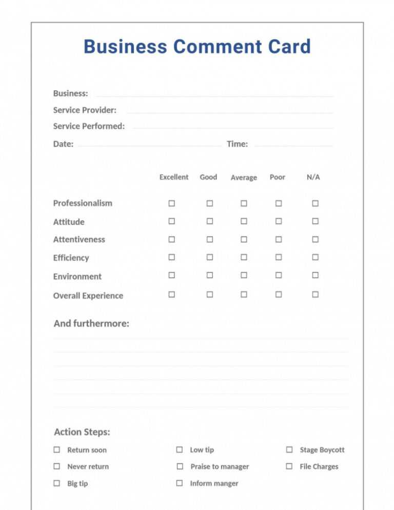 Restaurant Comment Card Template ~ Addictionary in Restaurant Comment ...